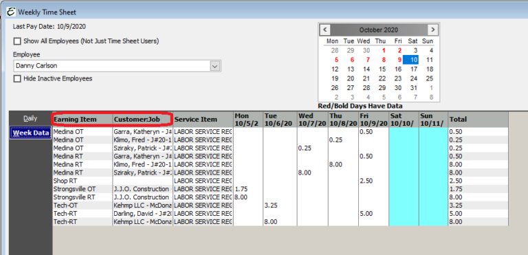 Changes to the "Week Data" summary on Weekly Time Sheetq - Aptora Support
