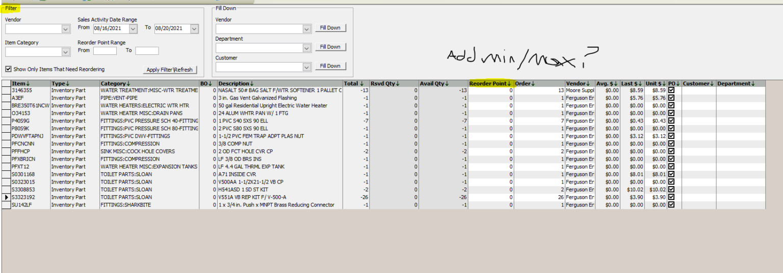 “Inventory Replenishment” form by warehouse – Aptora Support